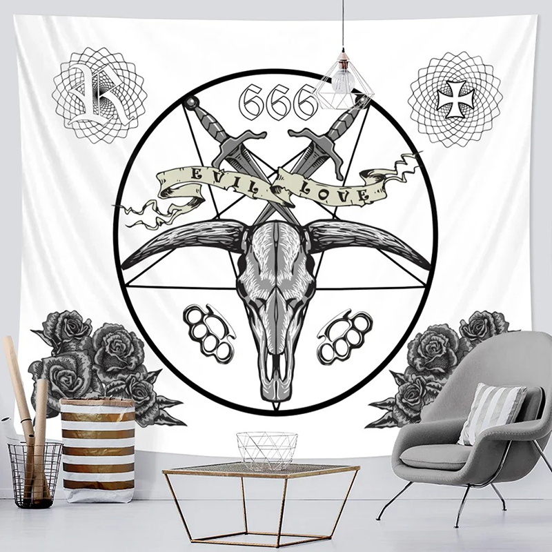 Tenture Murale Occulte - Crâne de Bouc & Pentagramme | Déco Goth Mystique